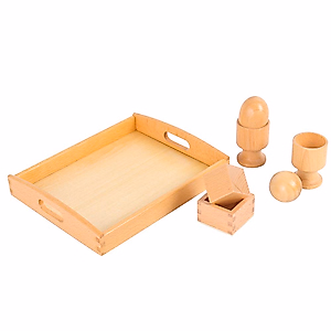 Montessori 3D Object Fitting Exercise with Tray Ball Egg with Cup and Cube with Box Montessori Infant Toys Materials for Toddlers Babies
