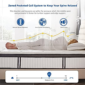 Suiforlun Queen Mattress 12 Inch, Pillow Top Cool Gel Memory Foam Hybrid Mattress with Luxury 7 Layers, 3 Zone Encased Coils Innerspring for Back Pain Relief, Medium Firm, 120 Nights Trial