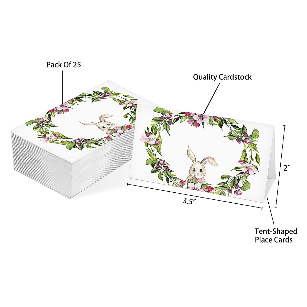 Table Place Card, Easter Tent Style Cards, Pack of 25 Half-Fold Reception Place Card, Cute Easter Egg Bunny, Easter Table Decor for Spring Wedding, Baby Shower, Dinner Party(F21)