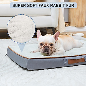Flat Orthopedic Dog Bed-Memory Foam Dog Bed for Small Dogs, Dog Bed for Crate with Waterproof Replacement Washable Cover, Soft Comfortable Fluffy Faux Rabbit Fur, Durable, Non-Slip, Egg Crate Foam