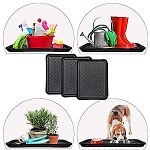 Boot Mat Tray for Floor Protection,3 Pack Black Shoe Tray,Boot Drying Mat w/Lip, Dirt Rug, Dog Water Mat & Litter Box ray,Garden Garage-Indoor Outdoor (Black)