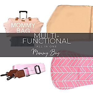 3 Set Diaper Tote, Bag for Overnight, Travel & Maternity, Waterproof XL Stroller Bag with Hook, Changing Pad & Burp Cloth Pink/White