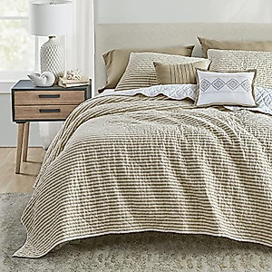SHALALA King Size Quilt Sets,Kahki and White Striped Quilt Bedding Set,Soft Microfiber Bedspread and Coverlet with 2 Decorative Pillowsfor All Season (King,5pcs,106inches x 96inches)