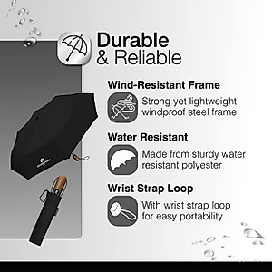 Weatherproof Deluxe Automatic Rain Umbrella, Compact, Lightweight, and Wind Resistant Folding Umbrella for Travel, Full 54 Inch Arc, Black