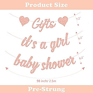 Baby Shower Decorations for Girl - Rose Gold It’s a Girl , Baby Shower Banner and Gifts Banner for Baby Girl Shower Party Kit Supplies Decorations decor