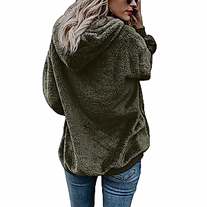 COCOLEGGINGS Women's 2023 Fashion Fuzzy Warm Casual Loose Hooded Sweatshirt Hoodies with Pockets Outerwear Army Green XL