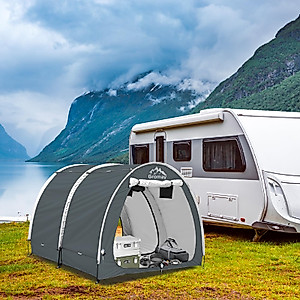 Gromay Outdoor Bike Storage Shed Tent, 10x7.3FT Large 2 in 1 Bicycle Cover Double Doors Portable Motorcycle Tent PU4000 Waterproof 3 Layers Silver Coated Oxford Cover Foldable Garden Tools Shelter