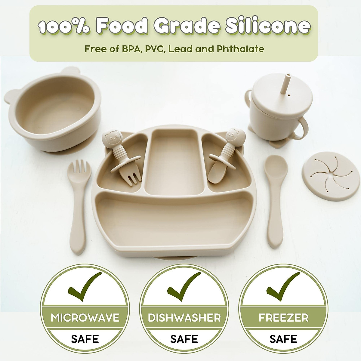 Anari Baby Led Weaning Supplies | Divided Silicone Suction Toddler Plates and Bowls Set | First Stage Self Feeding Baby Utensils | Baby Feeding Supplies for 6+ months old (Pastel Blue)