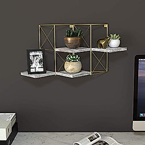 J JACKCUBE DESIGN Wall Mounted Floating Shelves, Set of 2 Gold Frame and Rustic Wooden Planter Display Organizer Shelf for Bedroom, Living Room, Bathroom, Kitchen and Office Decor- MK687A