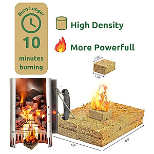 KAMVIVA Fire Starter for Fireplace, Made from Rice Straw, Burn Up to 10 Minutes, 100 Squares Natural Firestarter for Charcoal, Chimney, Pellet, Fatwood, BBQ Grill, Camping, Wood Stove, Tumbleweed
