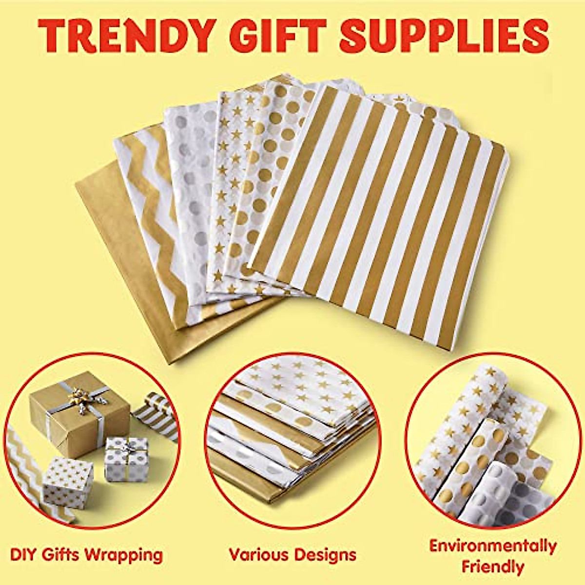 JOYIN 150 Piece Christmas Metallic Silver and Gold Tissue Paper Assortment (20" x 20" inches) Holiday Gold Gift Wrapping for Party Favors Goody Bags, Xmas Presents Wrapping Stocking Stuffers