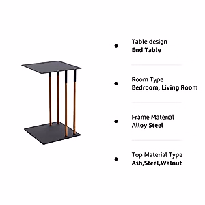YAMAZAKI Home Metal and Wood Sliding Sofa C End Coffee Tray Laptop Desk, Modern Bedside Or Living Room Small Accent Table | Steel, One Size, Black