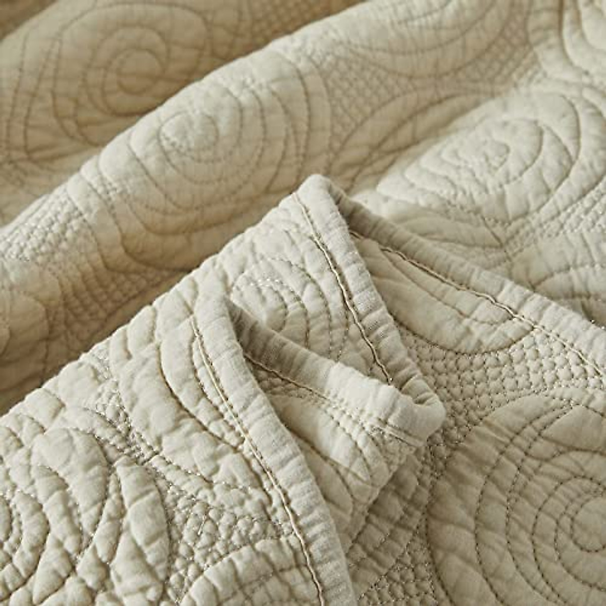 Brandream 5-Piece Beige Quilts 100% Cotton King Size Quilt Bedding Set Shabby Rustic Rose Matelasse Coverlet Set