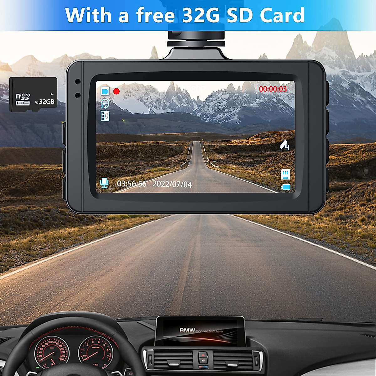 NOLYTH Dash Cam Car Camera 1080P Full HD Front Dash Camera for Cars with 32G SD Card, 3" LCD, F2.0 Glass Lens, WDR, Night Vision, Parking Monitor