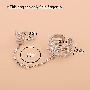 Xerling Delicate Butterfly Statement Rings for Women Bling Crystal Rhinestones Finger Ring for Teen Girls with Chain Tassel Finger Tip Rings Aesthetic Nail Rings (Type B)