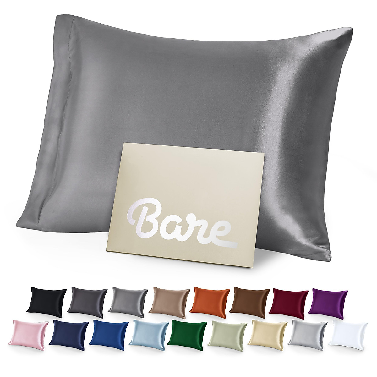 Bare Home 100% Mulberry Silk Pillowcase for Hair and Skin - Ultra Premium 6A Grade 19 Momme Silk Pillow Case - Envelope Enclosure - Breathable Cooling Pillow Cover (Standard, Grey)