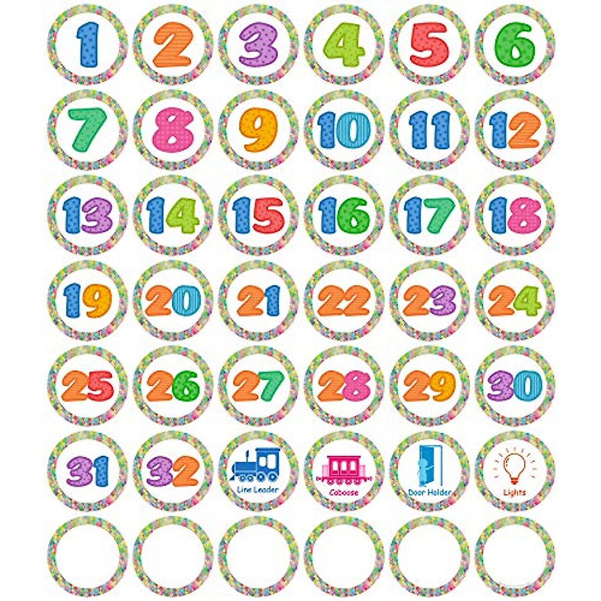 Wisdompro 1-32 Colorful Number Stickers, Line Up Spots/Dots for Classroom, Office (Diameter: 4 inch)