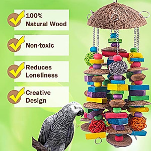 EBaokuup Large Bird Parrot Toys, Colorful Wooden Blocks Bird Chewing Toy Parrot Cage Bite Toy for Macaws Cokatoos African Grey and Large Medium Parrot Birds