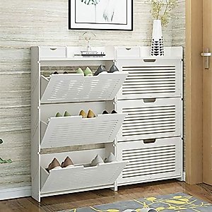 CNCEST 3 Level Flip Shoe Cabinet, Ultra-Thin Shoe Rack Organizer Entryway Storage Cabinet Dump Bucket Shoe Cabinet for Bedroom Living Room Shoe Storage