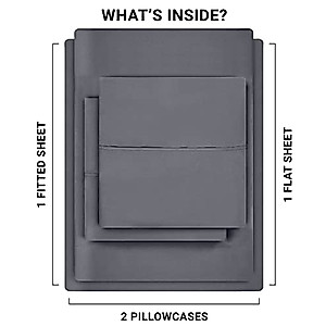 Utopia Bedding 1 Queen Quilted Fitted Mattress Pad White with 4PC Queen Bed Sheet Set Grey and 2 Pack Queen Bed Pillows for Sleeping