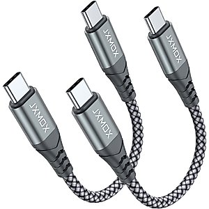 JXMOX Short USB C to USB C Cable 60W, (2 Pack 0.5ft) Type C Fast Charging Cord Charger Cable Compatible with iPhone 16 Pro Max/15 Pro Max, Samsung Galaxy S23 S22+ S21 Ultra, Note 20, iPad Pro (Grey)