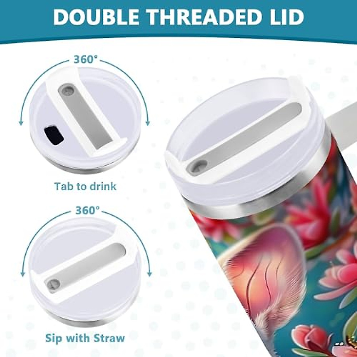 White Rabbit Pink Flowers 40 Oz Tumbler, Stainless Steel Cups with Lid, Tumbler for Men