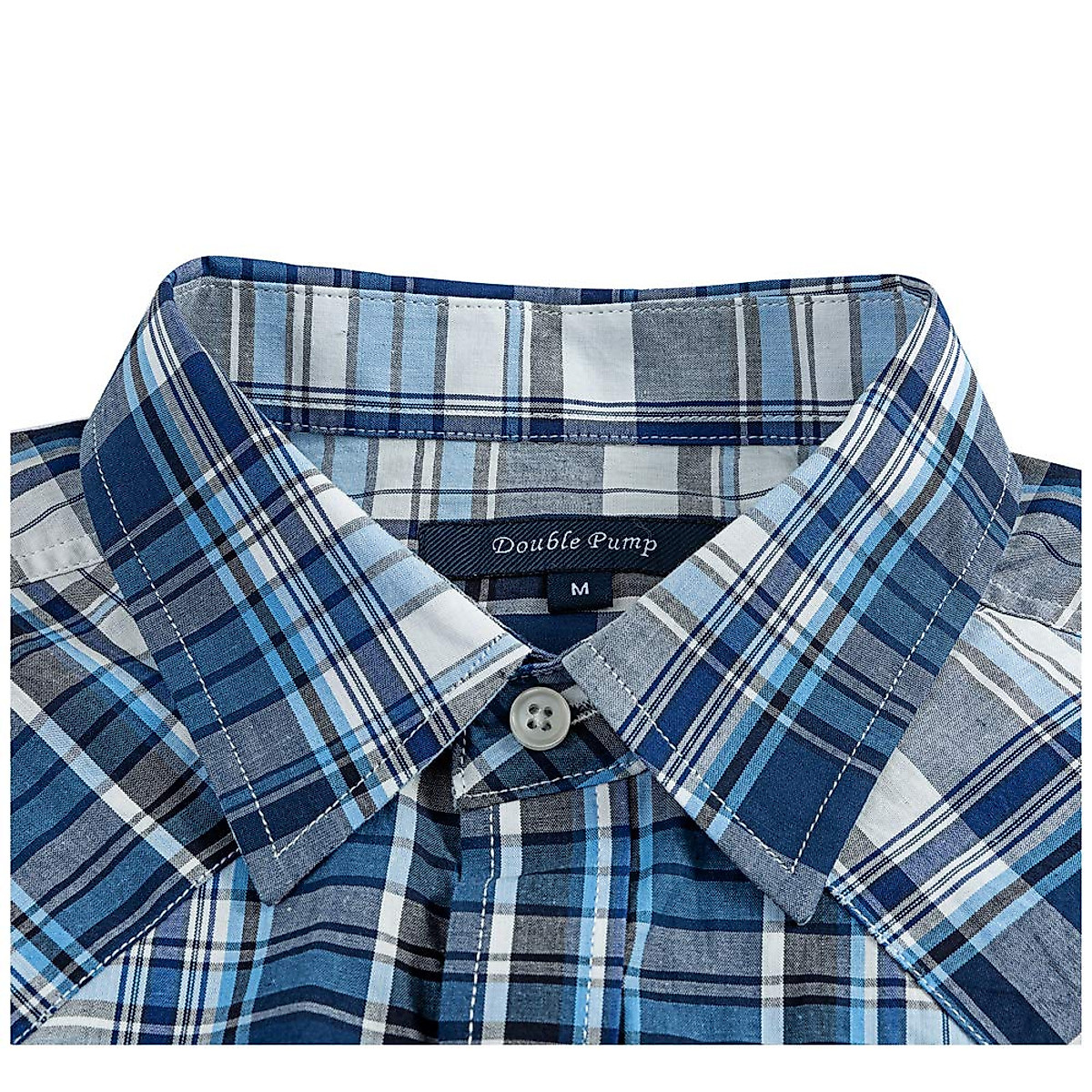 Western Shirts for Men with Snap Buttons Regular Fit Plaid Mens Long Sleeve Shirts Casual,Blue White 009, X-Large