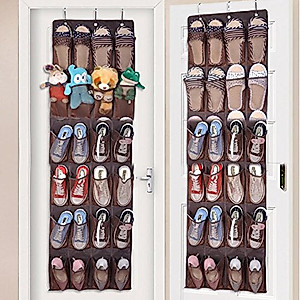 SUPWALL Over The Door Shoe Organizer Rack,24 Pocket for Shoe Toiletries Closet Laundry Storage, with 4 Steel Hooks That Fit More Doors (Coffee)