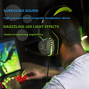 sktome Gaming Voice Changer Headset with Mic, Cool LED Light Over-Ear Headphones with Volume Control, Noise Reduction Voice Changer Gaming Headset for PS4/PS5/Xbox One/PC/Phone/Laptops(Green)
