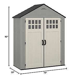 Suncast BMS6312D Everett 6' x 3' Heavy-Duty Resin Outdoor Pad-Lockable Double Doors and Windows All-Weather Shed for Yard Storage, Dove Gray