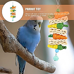 LUOZZY Bird Toys for Parakeets Funny Bird Chew Toys Wooden Natural Corn Carrot Bird Parrot Foraging Hanging Toys for Small Parrots Parakeets Conures Cockatiels