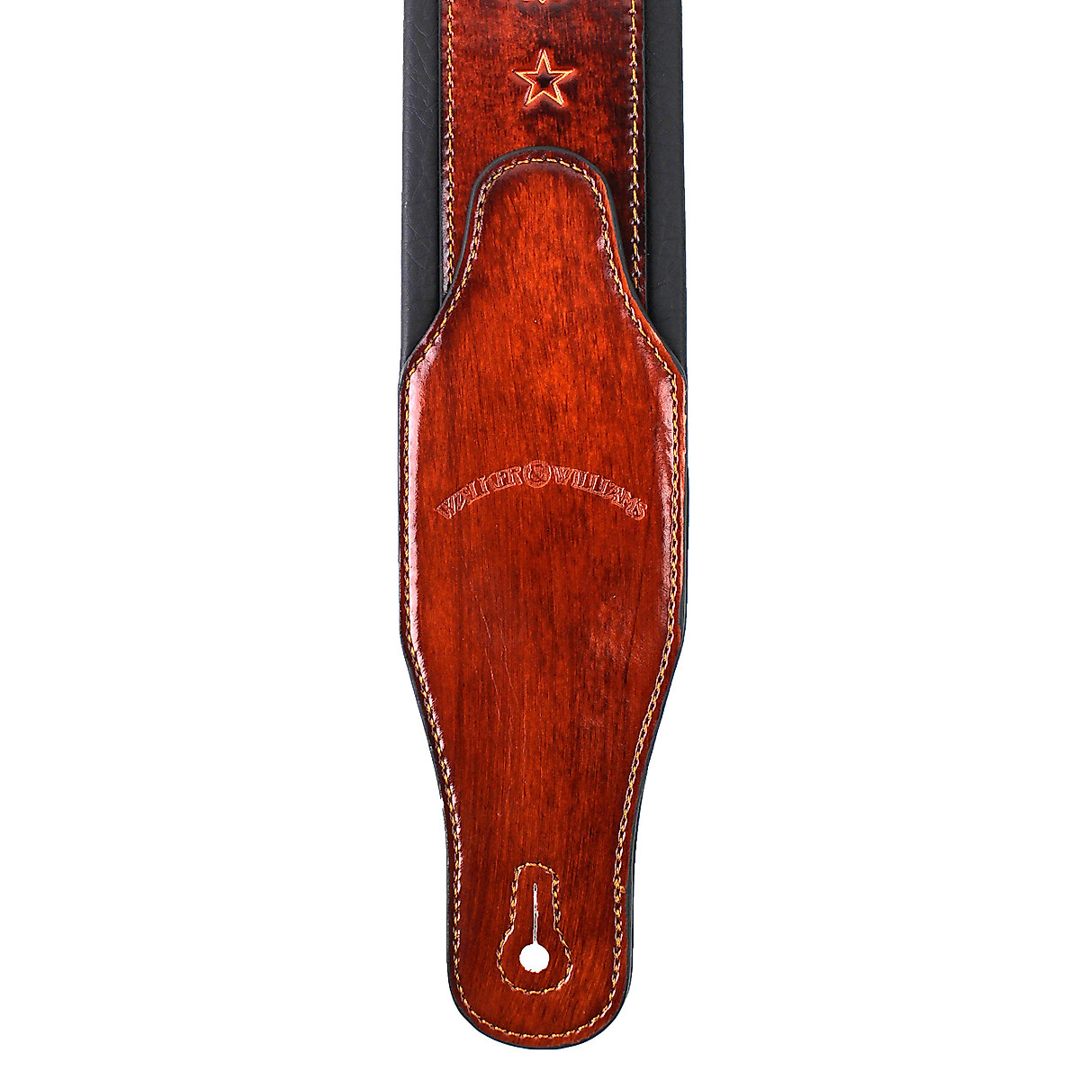 Walker And Williams GB-22 Bourbon Brown Padded Guitar Strap with Fleur De Lis & French Chain Design For Acoustic, Electric, And Bass Guitars