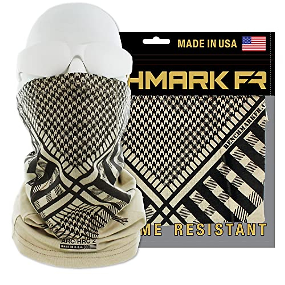 BENCHMARK FR Flame Resistant Face Mask Neck Gaiter - CAT2 (American Shemagh, Beige)