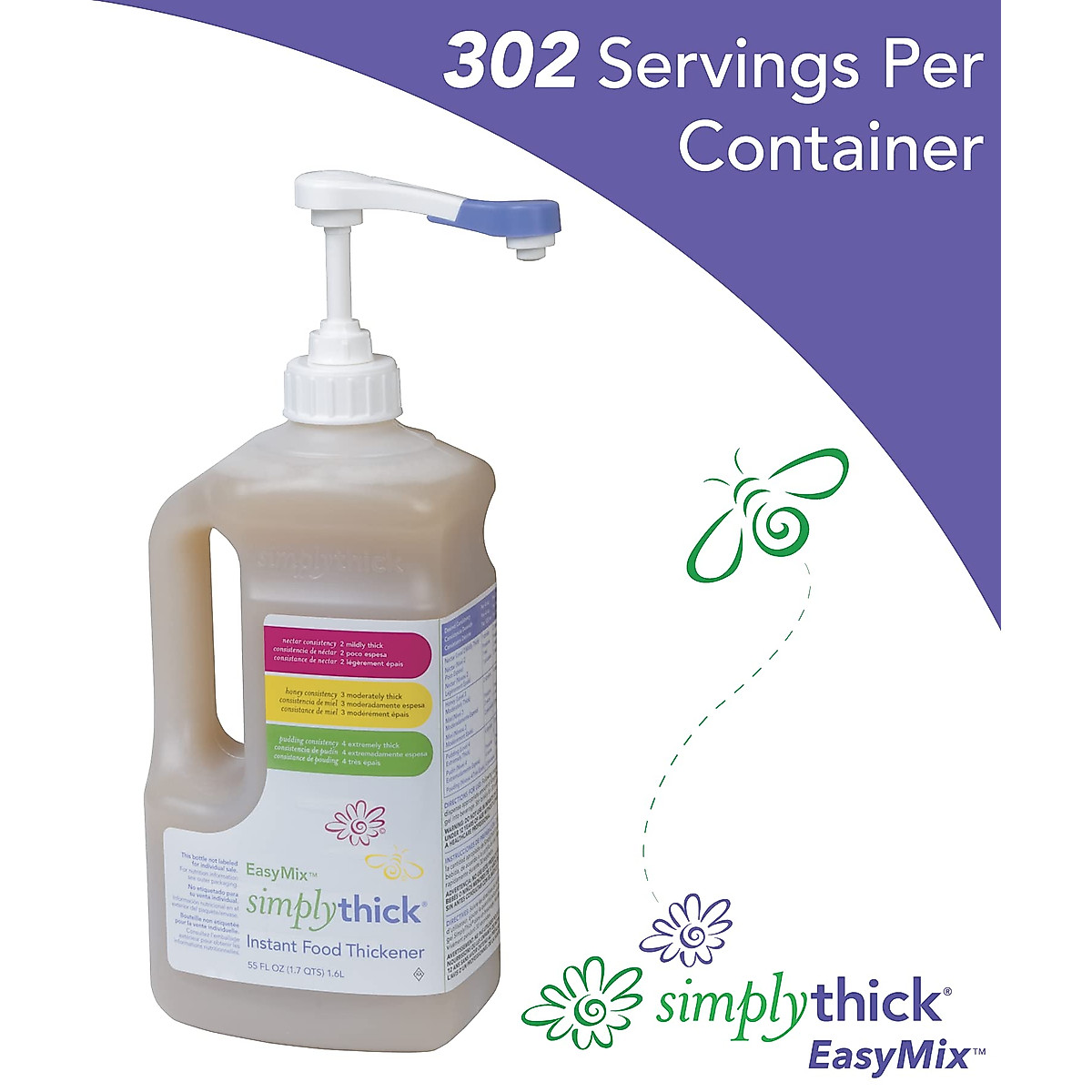 SimplyThick EasyMix | 302 Servings | Gel Thickener for those with Dysphagia & Swallowing Disorders | Won't Alter The Taste of Liquid | Easy to Prepare | Large 55 Fl Oz Bottle with Pump