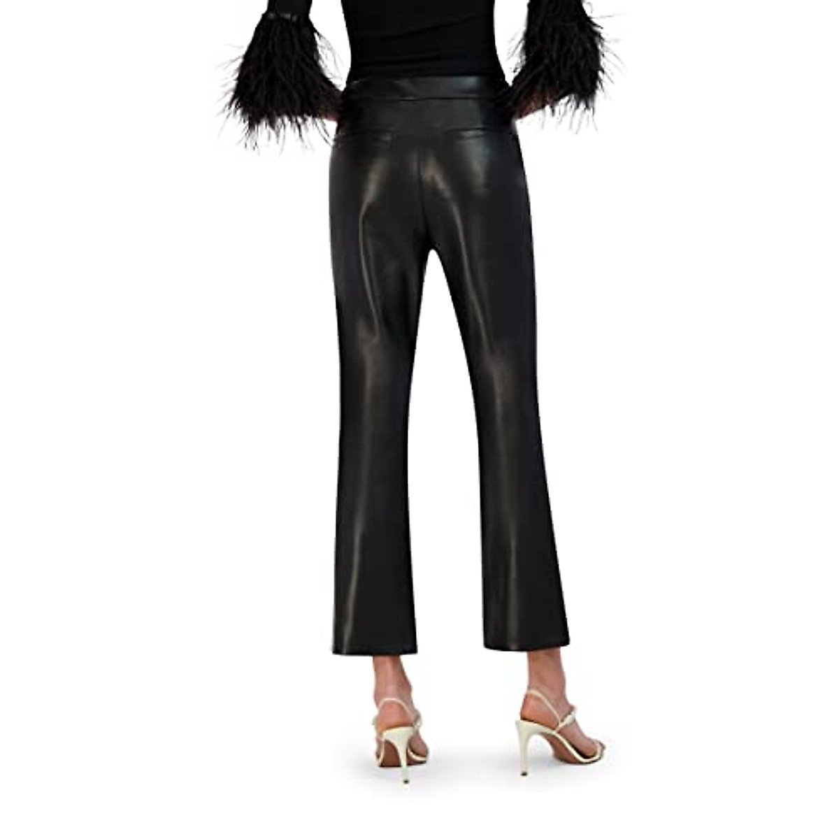 BCBGMAXAZRIA Women's Cropped Flare Leg Faux Leather Pant Functional Back Welt Pockets Trouser, Black, 6