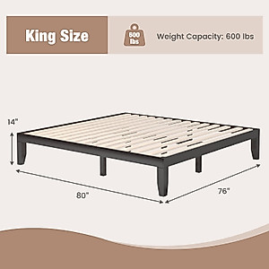 Giantex King Wood Platform Bed Frame, 14 Inch Solid Rubber Wood Mattress Foundation, Heavy Duty Wood Slats Support, No Box Spring Needed, Easy Assembly, Espresso