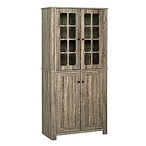 HOMCOM 71" Freestanding Kitchen Pantry Cabinet with Glass Door and Shelves, Tall Cupboard for Dining Room, Living Room, Natural