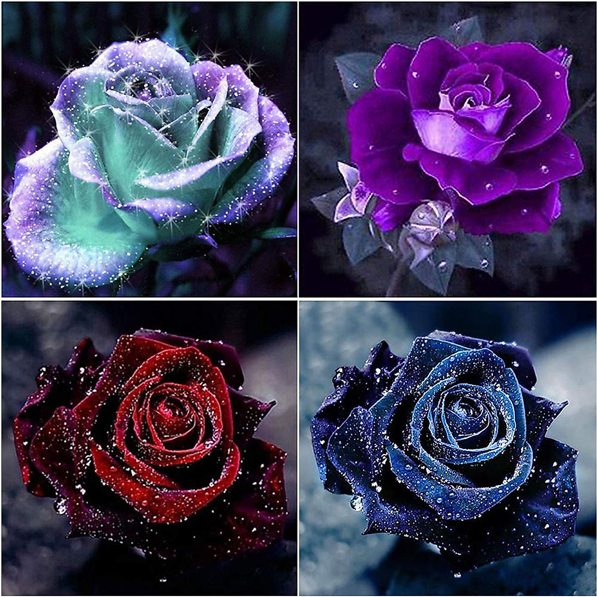 4 Pack Diamond Painting Kits for Adults 5D Rose Flower Diamond Art Kit for Beginners, DIY Paint with Round Full Drill Diamonds Paintings Gem Art for Christmas Home Wall Decoration Gift 11.8x11.8in