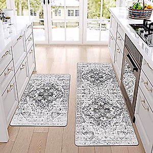 Homcomoda Boho Anti Fatigue Kitchen Mats for Floor 2 Piece Set Cushioned Vintage Kitchen Rugs Set of 2 Non Slip Comfort Standing Mat for Kitchen Floor 17.3"×28"+17.3"×47"