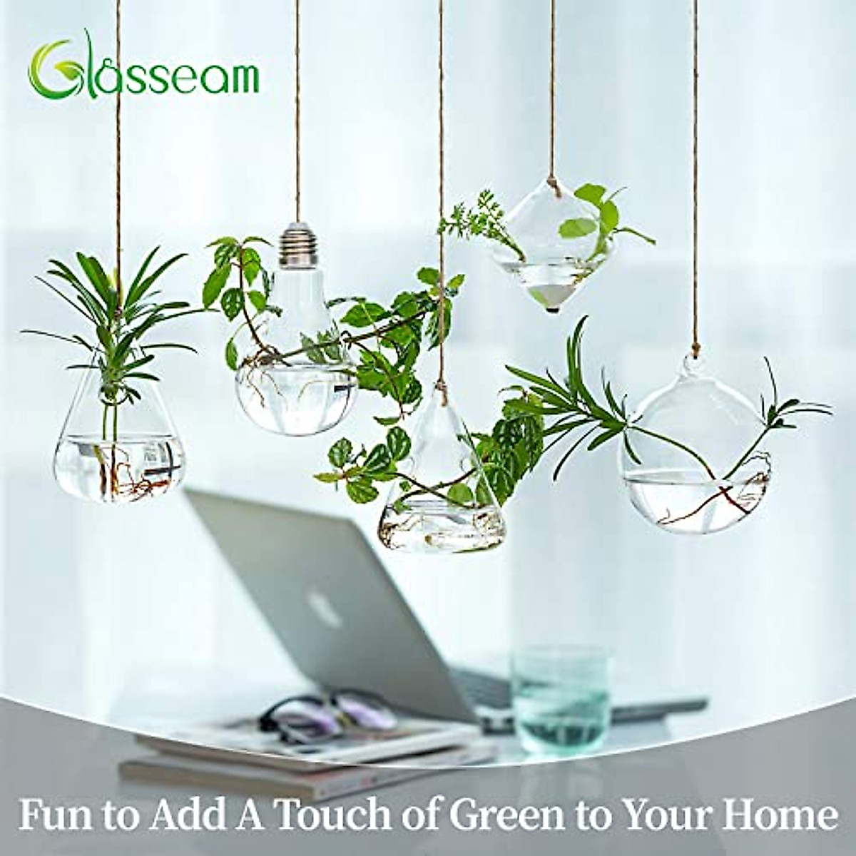 Hanging Glass Planter Plant Terrarium, 5Pcs Glasseam Propagation Stations for Plants Modern Propogation Station Wall Vase Planters Hydroponic Vases for Air Plant Flowers Indoor Window Home Decor