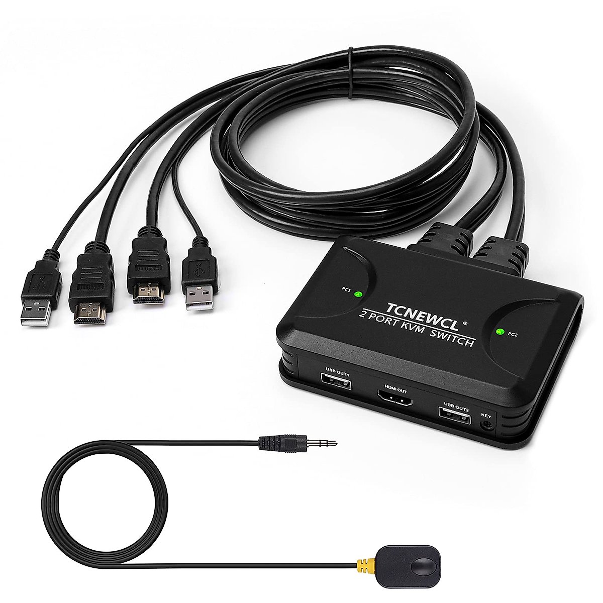4K 2-Ports HDMI KVM Switch, for 2 Computers Share 1 HD Monitor and 2 USB Devices Keyboard Mouse, Supports 4K@30Hz, Included 2 HDMI Cables and Wire Desktop Controller