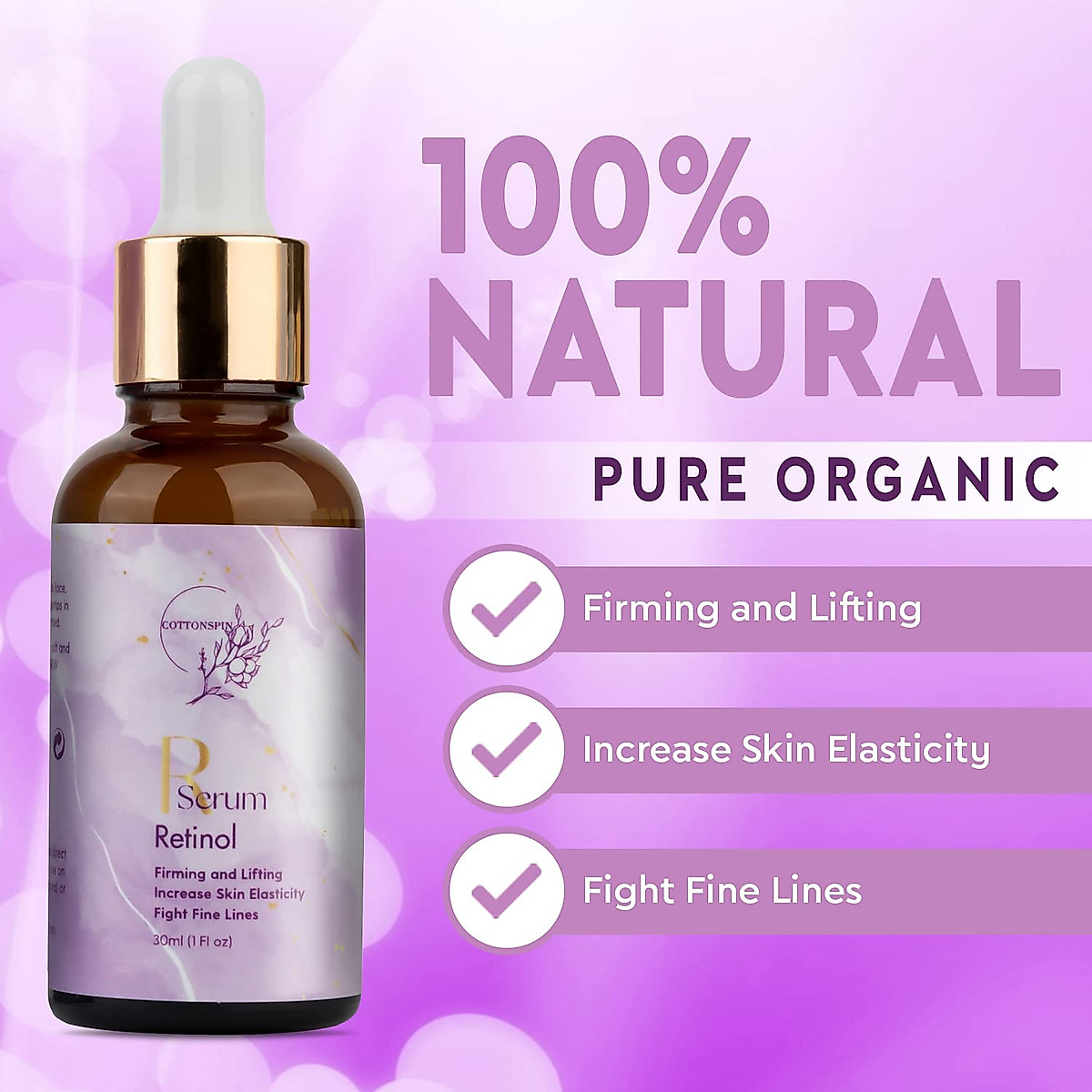 Cottonspin Retinol Firming Facial Serum for Wrinkles & Dark Spots, Renew and Reset, Skin Clearing, Anti Aging Serum - Skin Repair, Night Therapy, Clean Skin care, Fine Lines 1 Fl Oz