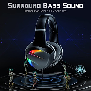 Tatybo Gaming Headset PS4 Xbox One Headset with Stereo Bass Surround Sound, Gaming Headphones with Noise Canceling Mic for PS4 PS5 Xbox One PC Laptop Mac - RGB LED Light