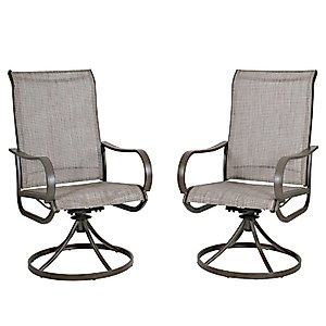 Welnow 2 Piece Linen Patio Swivel Dining Chairs Outdoor Kitchen Garden Metal Chairs, Patio Furniture Gentle Rocker Chair with Textilene Mesh Fabric, Brown, Set of 2