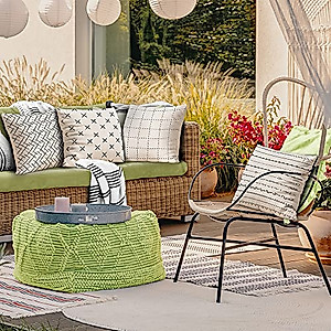 Outdoor Throw Pillow Covers 18x18 Waterproof Farmhouse Boho Spring Summer White Beige Black Patio Decorative Linen Square Modern Floral Line Geometry Stripe Courtyard Garden Sofa Chair Couch set of 4