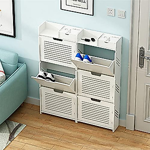 OIHYA White Tipping Shoe Cabinet Freestanding Racks Cabinet Shoe Storage Organizer for Entrances Hallways Corridor (3 Tier)