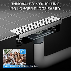 EMBATHER 12 Inches Shower Drain with Removable Strainers,PVC Shower Drain Base for Bathroom Floor Drain,Brushed Nickel Stainless Finished