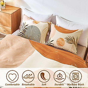 Hilioens Duvet Cover King Abstract Arch Sun Beige Modern Mid Century Boho Bedding Sets for All Seasons, 3 Pieces Home Bedroom Decorations Soft Microfiber
