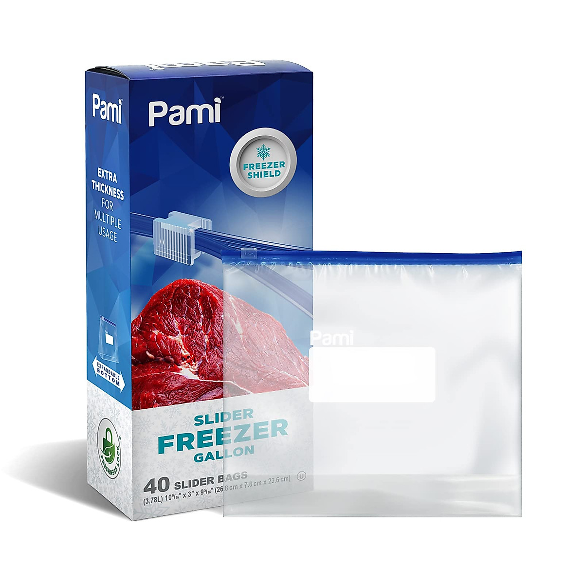 PAMI Freezer Slider Gallon Bags [40 Pieces] - Leakproof Food Storage Freshness-Lock Bags With Expandable Bottom- Food-Safe Slider Zipper Bags
