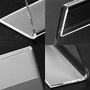 BILLIOTEAM 40pack Mini Clear Sign Display Holder with Blank Labels,3.5*2.4 Inch Horizontal Slanted L-Shape Plastic Name Card Price Card Tag Label Counter Top Stand